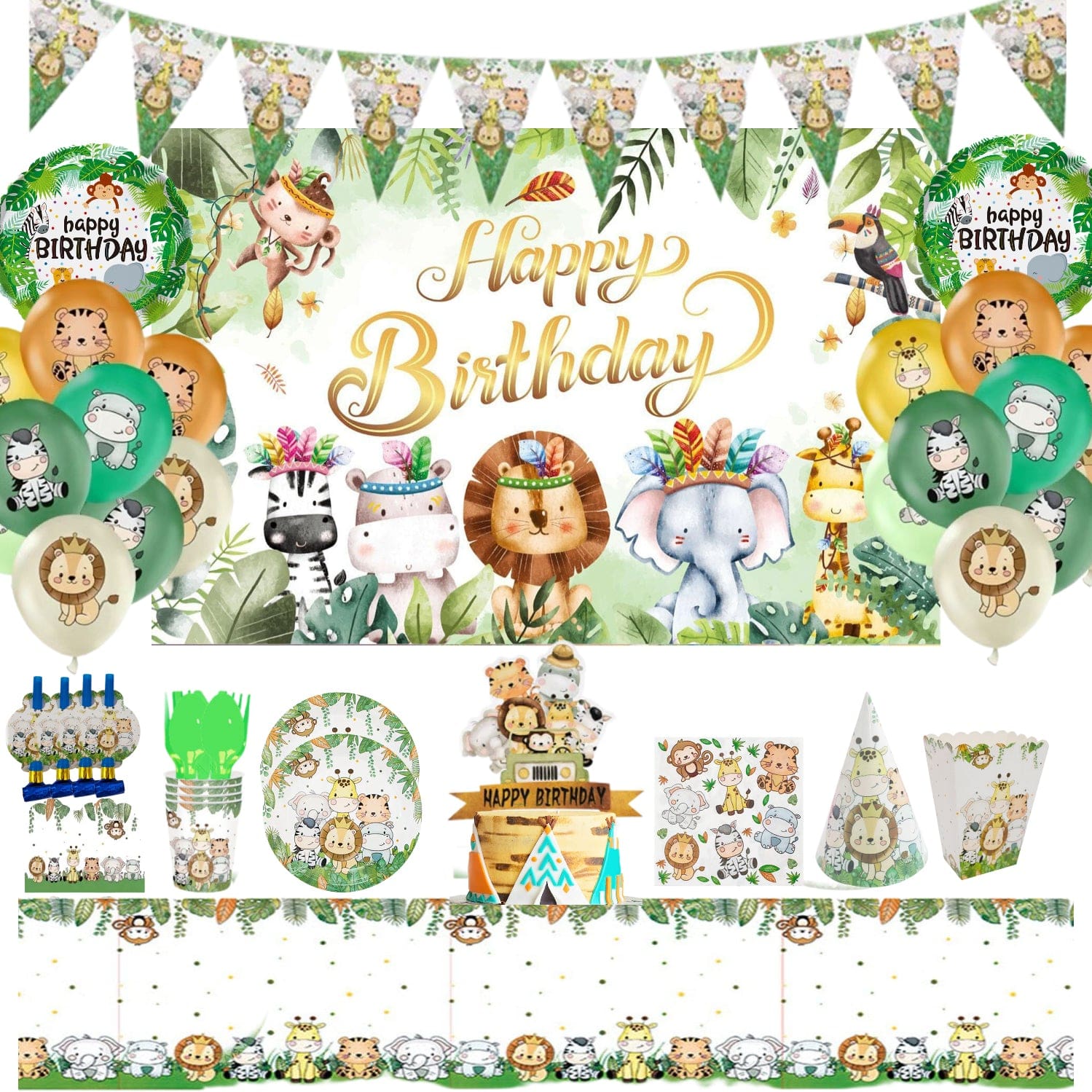 🦁 Jungle Safari Theme Birthday Party Decoration Set (120+ Pieces ...