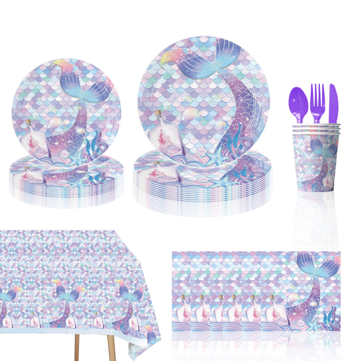 Mermaid Birthday Party Tableware Set – Under the Sea Theme | Serves 10 ...